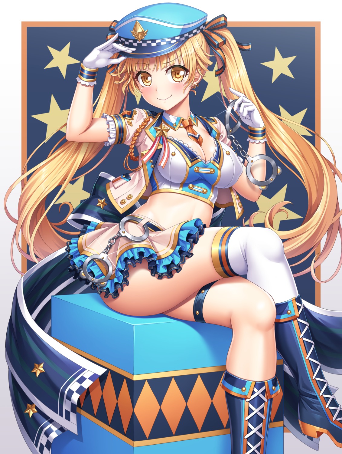 lambda (artist) bang dream! tsurumaki kokoro cleavage erect nipples garter heels police uniform ...